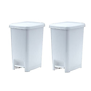 Superio 10.5 Gallon Slim Step On Pedal Plastic Trash Can, Waste Bin for Under Desk, Office, Bedroom, Bathroom- 42 Qt Beige 2 Pack (White)