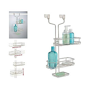 iDesign Linea Adjustable Over The Door Shower Caddy, Satin