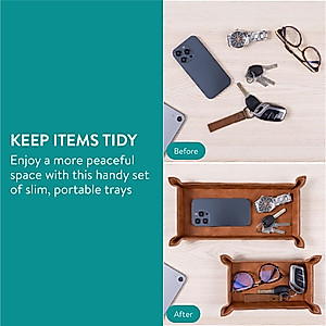 Navaris Faux Leather Valet Tray Set of 2, Catch All Tray, Key Tray for Entryway Table, Nightstand Tray, Catchall for Keys, Watch, Remote, Phone, Valet Tray for Men, Mens Valet Tray