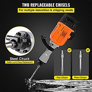 Mophorn 3500W Jack Hammer Demolition, Heavy Duty Electric Concrete Breaker Lock Speed Button 1400 BPM Chipping Hammer with Flat Chisel & Bull Point Chisel & Gloves