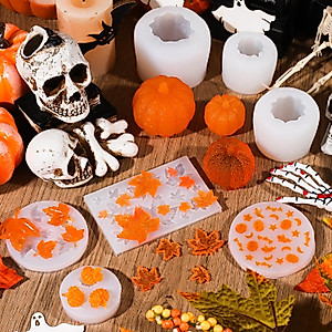 7 Pcs Pumpkin Candle Molds, Halloween Silicone Mold for DIY Craft Making Decoration Supplies, Thanksgiving Maple Mold and Ghost Mold for Candle, Chocolate, Candy, Clay, Soap, Butter Crafting Projects
