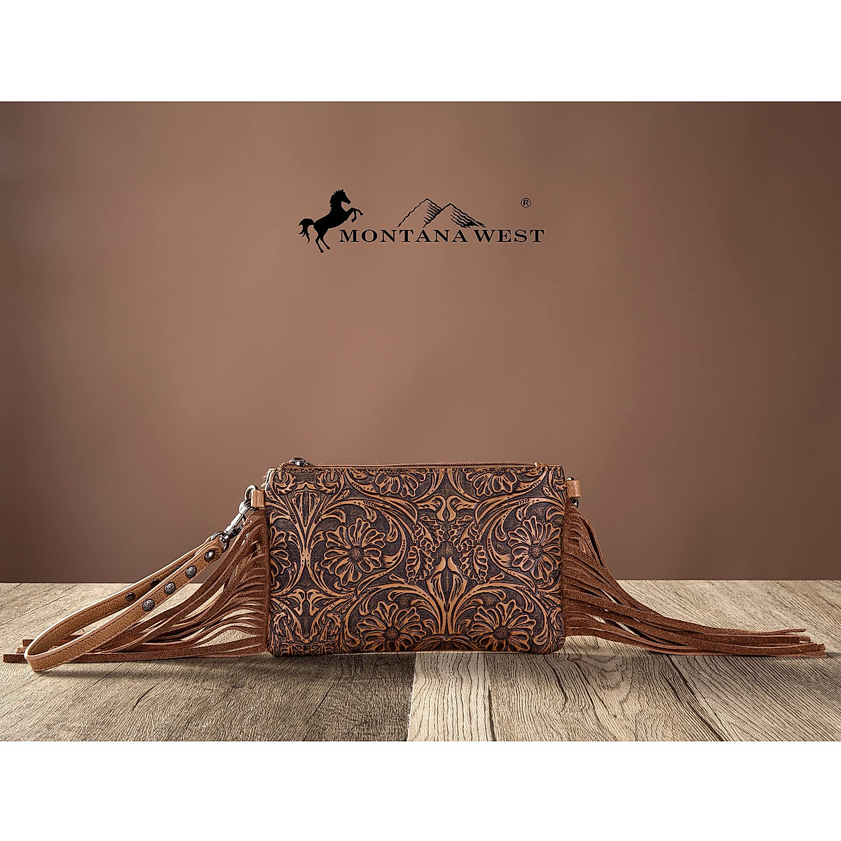 Montana West Mini Crossbody Bags for Women Cowhide Leather Credit Card Wallet Purse with Leather Fringe Tassel MBB-MW1217-181BR