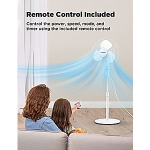 PELONIS 16'' Pedestal Remote Control Oscillating Stand Up Fan 7-Hour Timer, 3-Speed, and Adjustable Height,Electric Cooling Fans for Home Office Bedroom Use