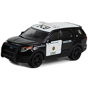 2015 Police Interceptor Utility Black & White San Diego Police K9 Unit, San Diego, CA Hot Pursuit 1/64 Diecast Model Car by Greenlight 43010 E