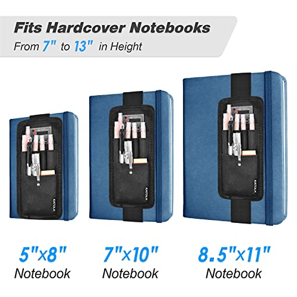 KATOLK Pen Holder for Notebook, Adjustable Elastic Band Pen Holder Pencil Holder Pen Clip for Notebook, Durable Planner Pen Holder, Journal Pen Holder, Pen Sleeve Case for Hard Cover Journals, Books