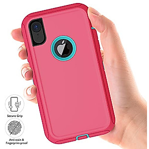 for iPhone XR Case with 2 x Screen Protector, Heavy Duty Shockproof/Drop Proof/Dust Proof 3-Layer Military Protection Full Body Rugged Defender Durable Cover for Apple iPhone XR (Pink)