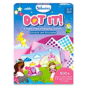 Skillmatics Art Activity - Dot It Unicorns & Princesses, No Mess Sticker Art for Kids, Craft Kits, DIY Activity, Gifts for Boys & Girls Ages 3, 4, 5, 6, 7, Travel Toys