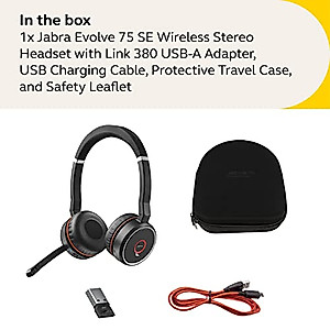 Jabra Evolve 75 SE Stereo Wireless Headset - Bluetooth Headset with Noise-Cancelling Microphone, Active Noise Cancellation - MS Teams Certified, Works with All Other Platforms  - Black