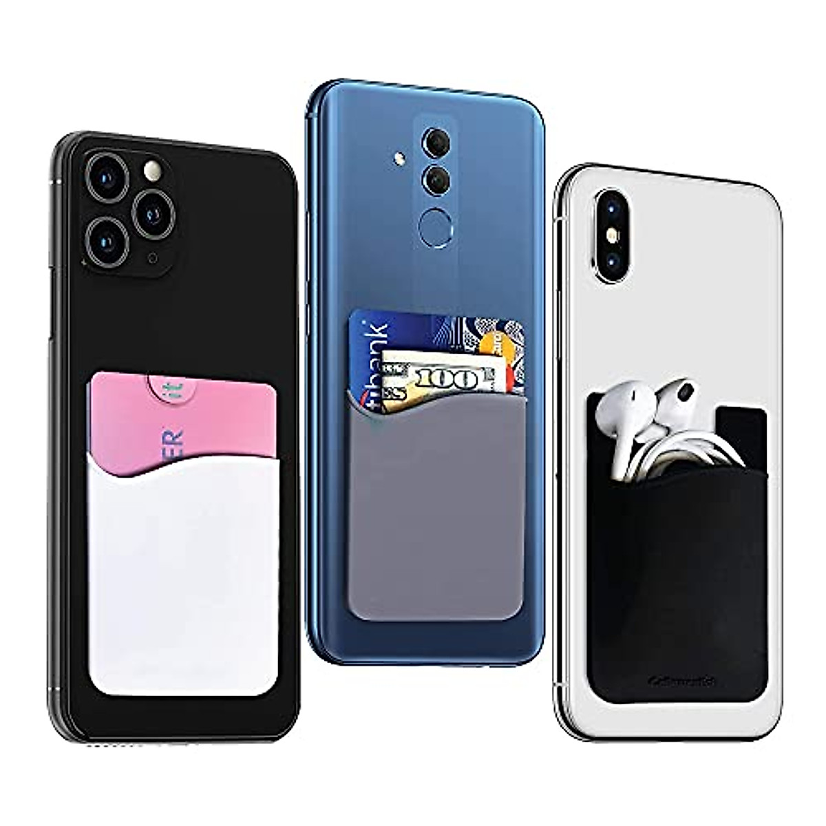 Tek Styz PRO Stick on Wallet Works for T-Mobile Sidekick LX with Room for 3 Cards/ID/Money 3pack (Black,Gray,White)