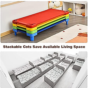 Fireflowery Toddler Daycare Cots, Children's Stackable Cots w/ Easy Lift Corners, Portable Rest Cot Bedding for Preschool Naptime, Kids Stackable Cot