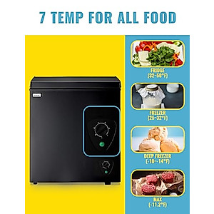 Chest Freezer 5.0 Cubic Feet Small Black Deep Freezers WANAI Mini Compact Home Machine 7 Thermostat Removable Basket Garage Dorm Apartment Kitchen Business