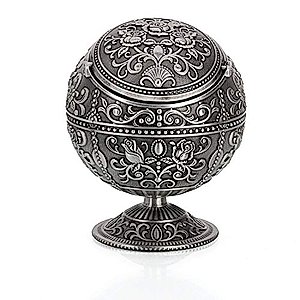 Vintage Windproof Ashtray with Lid Tabletop Portable Cigarette Ashtray for Outdoor Indoor Metal Push Down Ashtray Smoking Ash Tray Hand Stamped Pattern Gift for Men Women (Rose Tin)