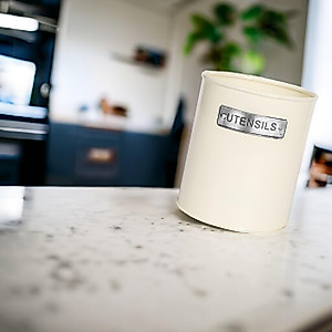 Farmhouse Kitchen Utensil Holder Large Utensil Organizer - Utensils Holders Crock with Sturdy Rustic Farmhouse Countertop Decor, Utensil Storage Caddy Organizer, Off White - 5.5 x 6 Inches