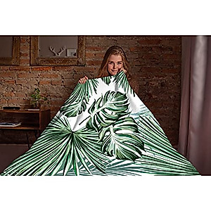Softerhug Blanket Monstera Deliciosa Palms Tropical Plants Soft Cozy Throw Lightweight Microplush Blankets for Couch Bed Sofa All Season Warm-80"x60" Queen for Women Men