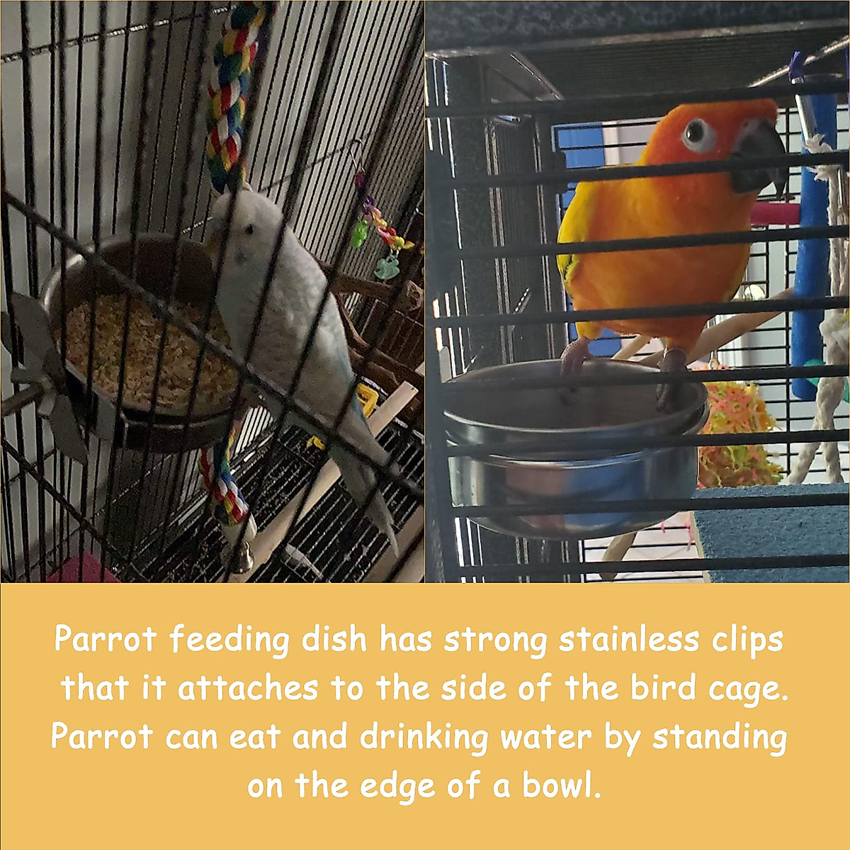 kathson Stainless Steel Bowls for Birds,4 Pcs Parrot Feeder Dish Cups,Bird Cage Water Food Bowl Coop Cup with Clamp Holder for Parrots Cockatiel Budgies Parakeet Lovebird(S)