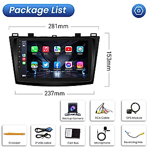 Car Stereo Radio for Mazda 3 2010 2011 2012 2013-9 Inch(1280 * 800) Touchscreen with Wireless Carplay&Android Auto GPS WiFi Bluetooth FM Backup Camera SWC (Fit for Bose System)