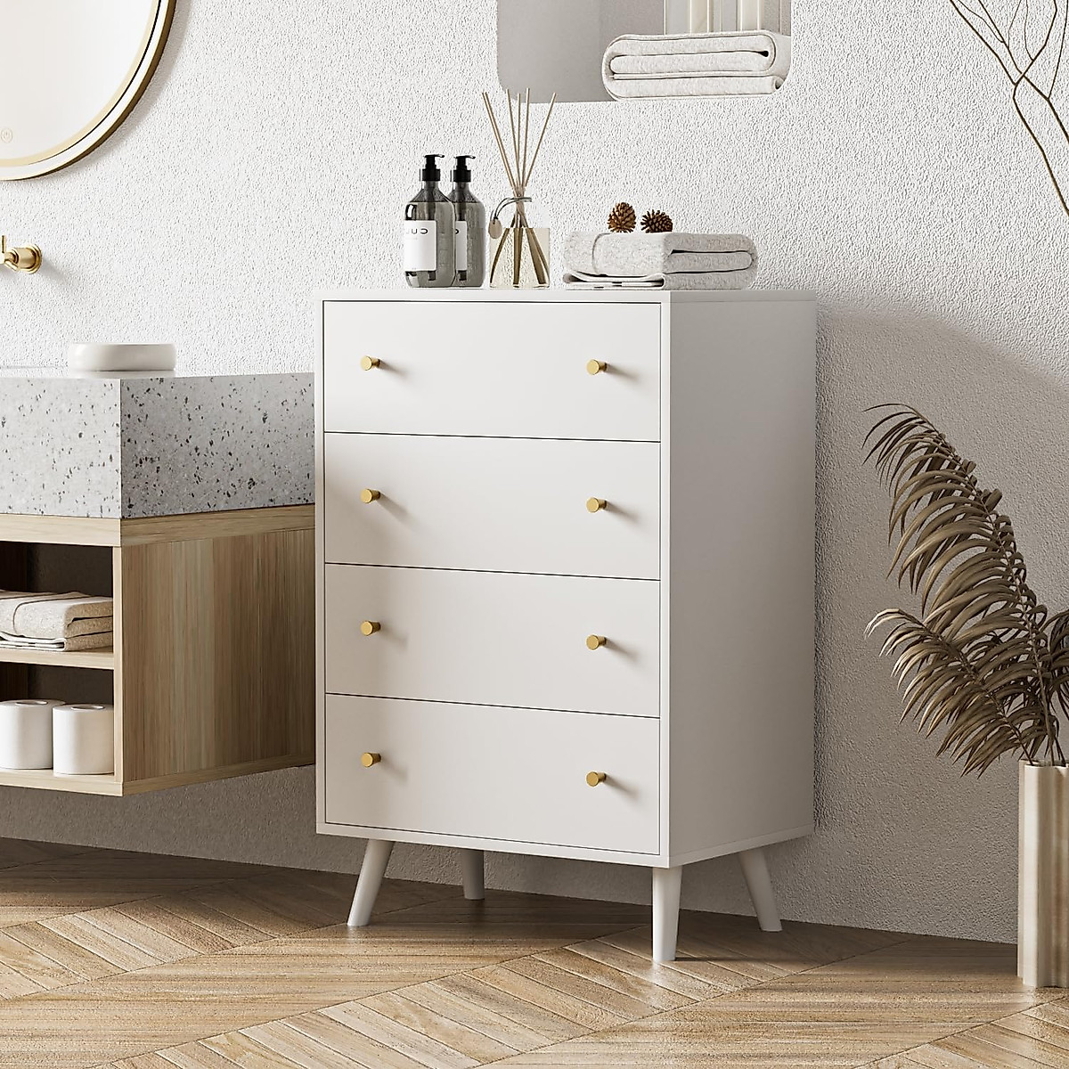 Wananlanen Tall Dresser for Bedroom White Dresser with 4 Drawer Dresser Chest of Drawers for Bedroom Closet Organizers and Storage Cabinet for Living Room Entryway Hallway