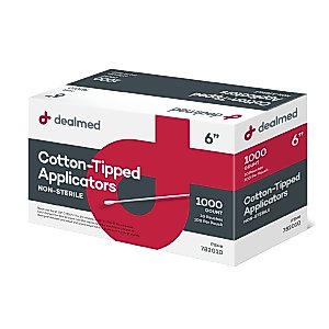 Dealmed 6" Cotton-Tipped Wood Applicators – 1,000 Non-Sterile Cotton-Tipped Applicators, 100 Applicators Per Pouch, Ideal for Application of Medication, Cleaning Skin, Arts and Crafts and More