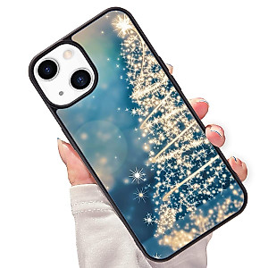 JOYLAND Christmas New Year Phone Case for iPhone 14 Pro,Christmas Tree Girly Protective Case Black Soft Silicone&Aluminum Hard Back Scratch Resistant Shockproof Cover for iPhone 14 Pro