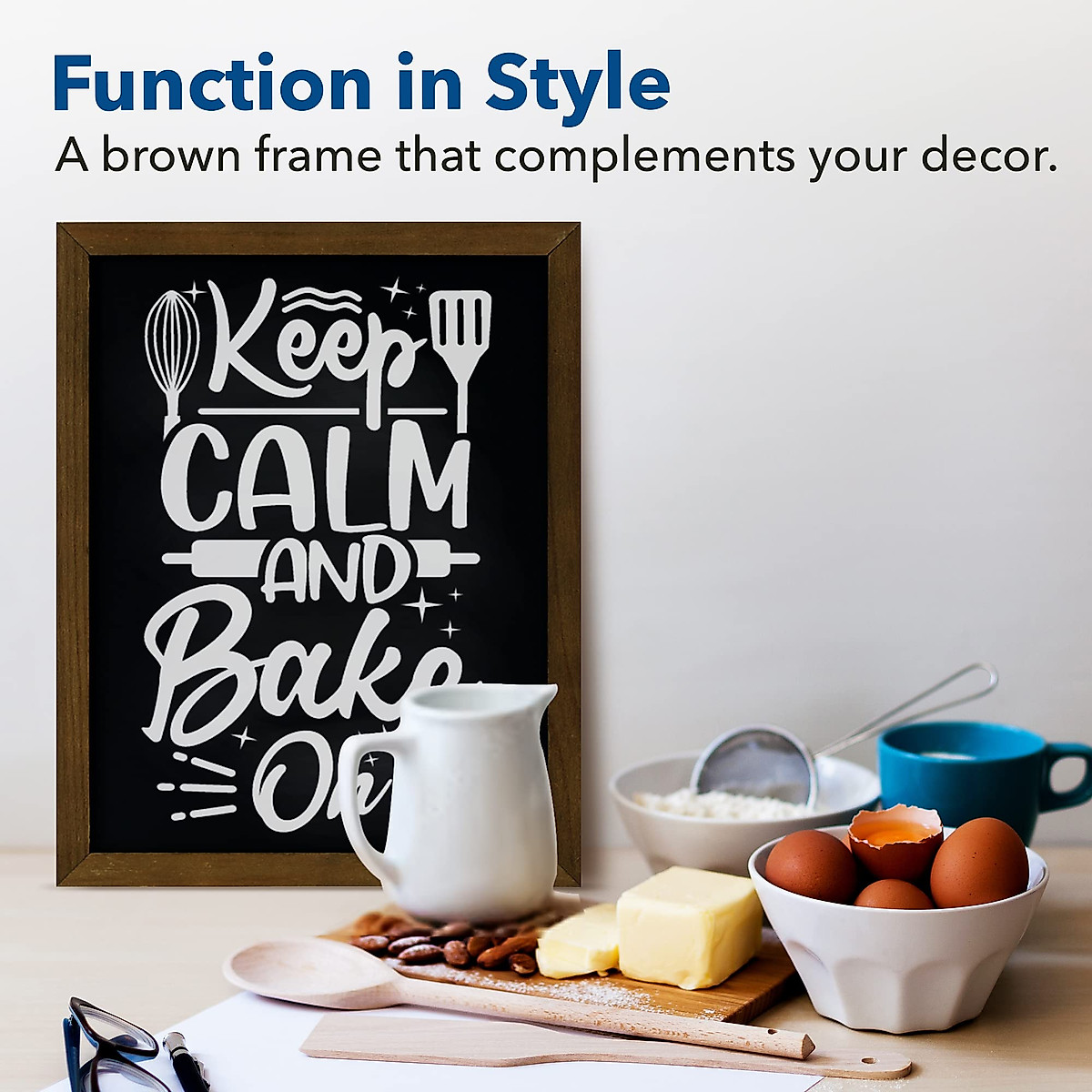 Besso Small Chalkboard Signs with Stand, 11x14 Deep Black, Slate Magnetic Chalk-Board, Non-Porous Surface with Rustic Pine Wood Frame - Tabletop Sign (Brown)