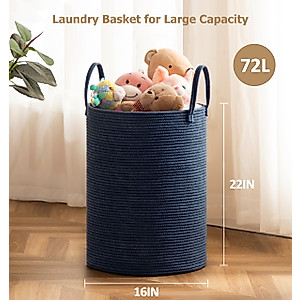 Laundry Basket, 72L Woven Laundry Hamper, Baby Nursery Hamper for Toys, Blanket Basket for Living Room, Clothes Hamper for Bedroom&Baby Room, Blue