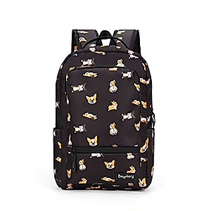 Cute Corgi Dog Backpacks for Girls Boys School Backpack School Bags for Women Men Teens (BLACK)