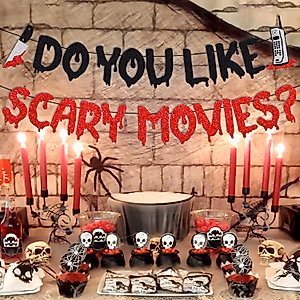 Movie Night Party Decoration Do You Like Scary Movies Banner Hallow Horror Movies Night Party Decor Have a Killer Scream Party Decor Halloween Bloody Slayer Murder theme Spooky Creepy Event
