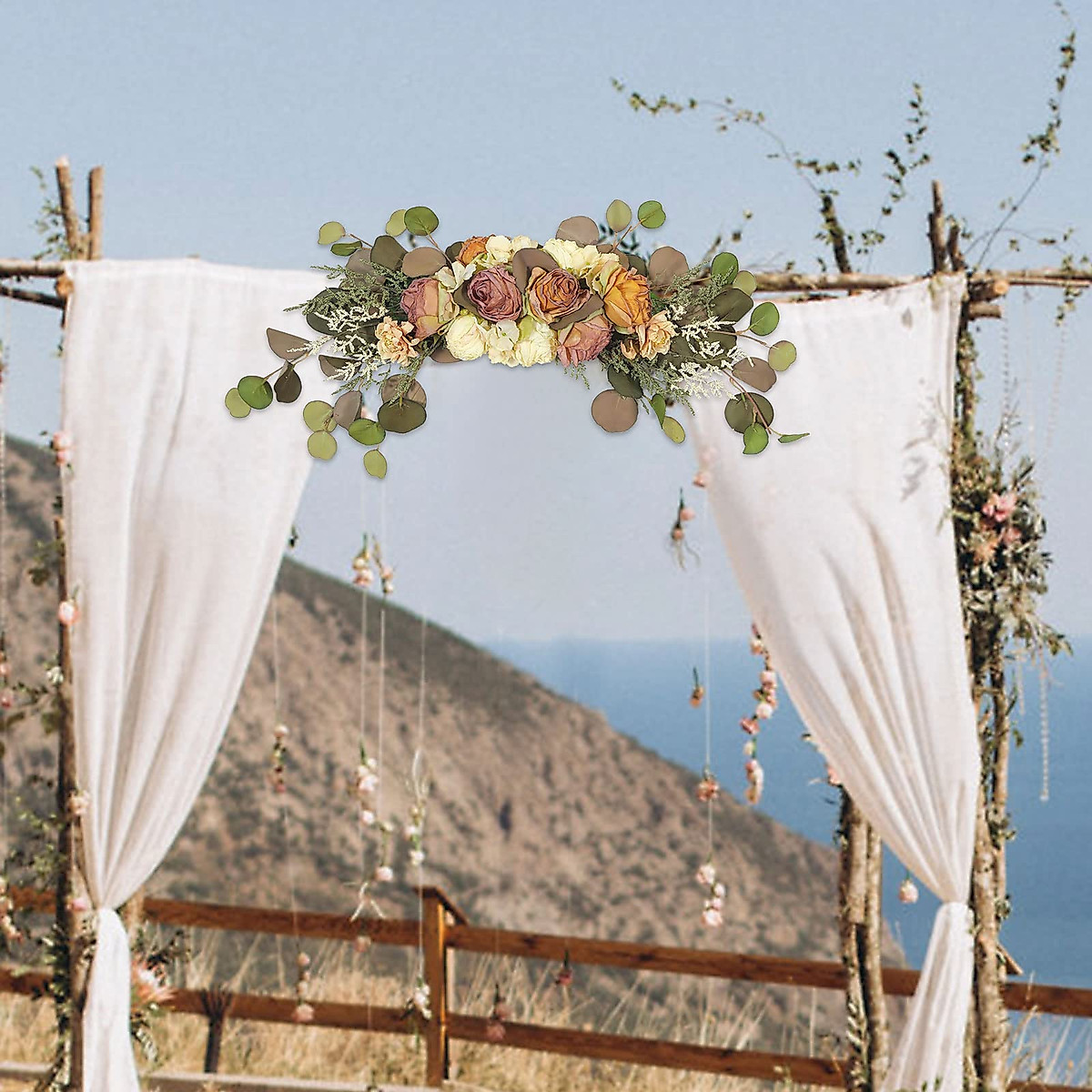 HiiARug Fall Decor Swag, 26 Inch Decorative Swag Burnt Rose Eucalyptus Leaves Fall Decorations for Home Garden Fall Theme Wedding Decor (Orange, 26")