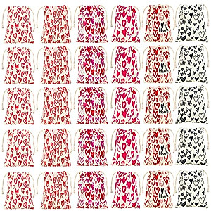 EYNDYN 30Pieces Heart Canvas Gift Bags with Drawstring Valentines Day Bag Wedding Wrapping Bags for Valentines Day, Weddings Anniversary, Baby Showers, Bridal Party Favors