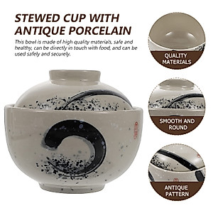 Yardwe Ceramic Bowl with Lid Traditional Japanese Style Soup Bowl Ramen Noodle Soup Rice Bowl with Lid (White)