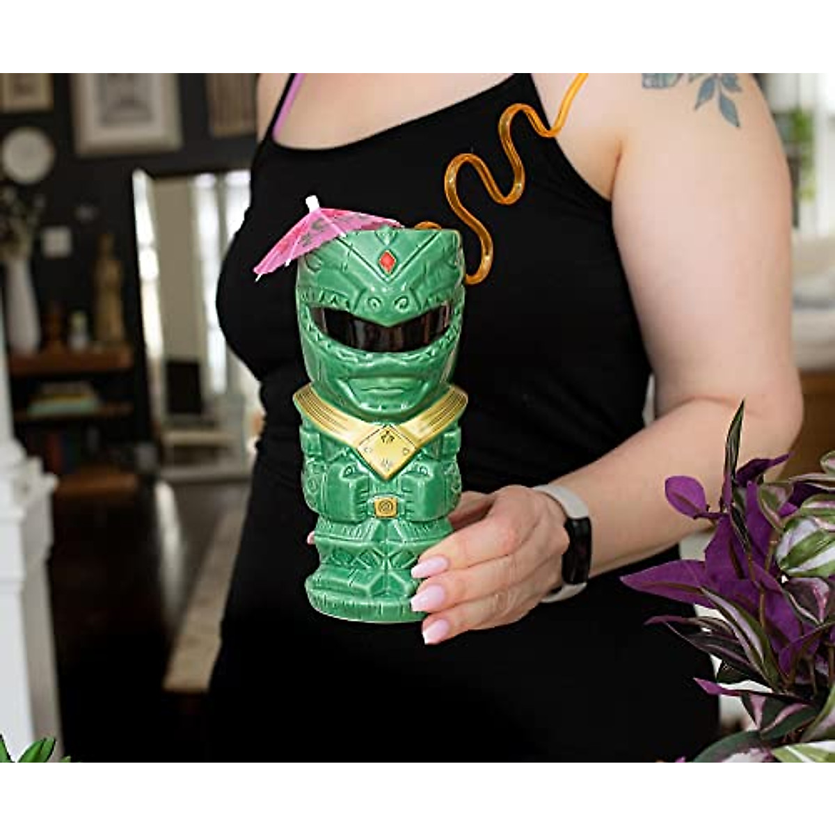 Geeki Tikis Power Rangers Green Ranger 16-Ounce Ceramic Mug | Cocktail Tumblers, Beer Mug Glassware For Liquor, Beverages, Pub Drinks, Tropical Drinkware For Home Barware Decor | Mighty Morphin Gifts