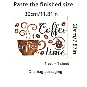 AWAKINK Coffee Tea Cup Wall Stickers Murals Coffee Beans Vinyl Wall Decals Coffee Time Quotes Wall Art DIY Peel and Stick Home Decor for Kitchen Cafe Shop Coffee Station Pub Restaurant Office