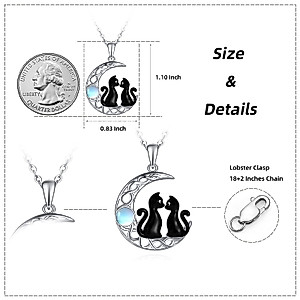 Fryneauy Cat Necklace 925 Sterling Silver Moonstone Moon Cat Pendant Cute Animal Jewelry Gift for Women Mother Sister