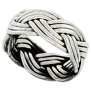 Sterling Silver 3 Strand Braided Weave Band, 3/8" (10mm) wide, size 6.5