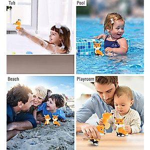 DolliBu Fox Bath Buddy Squirter - Floating Orange Fox Rubber Bath Toy, Fun Water Squirting Bathtime Play For Toddlers, Cute and Soft Wild Life Animal Toy For The Bathtub, Beach & Pool for Girls & Boys