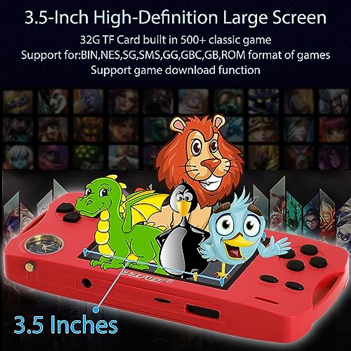 Retro Handheld Game Console: Preloaded 500 Kids Videojuegos Gamepad Arcade Video Games Nostalgia Stick for TV 32G Portable 3.5 Inch Rechargeable Classic Toys Travel Birthday Boys (Red)