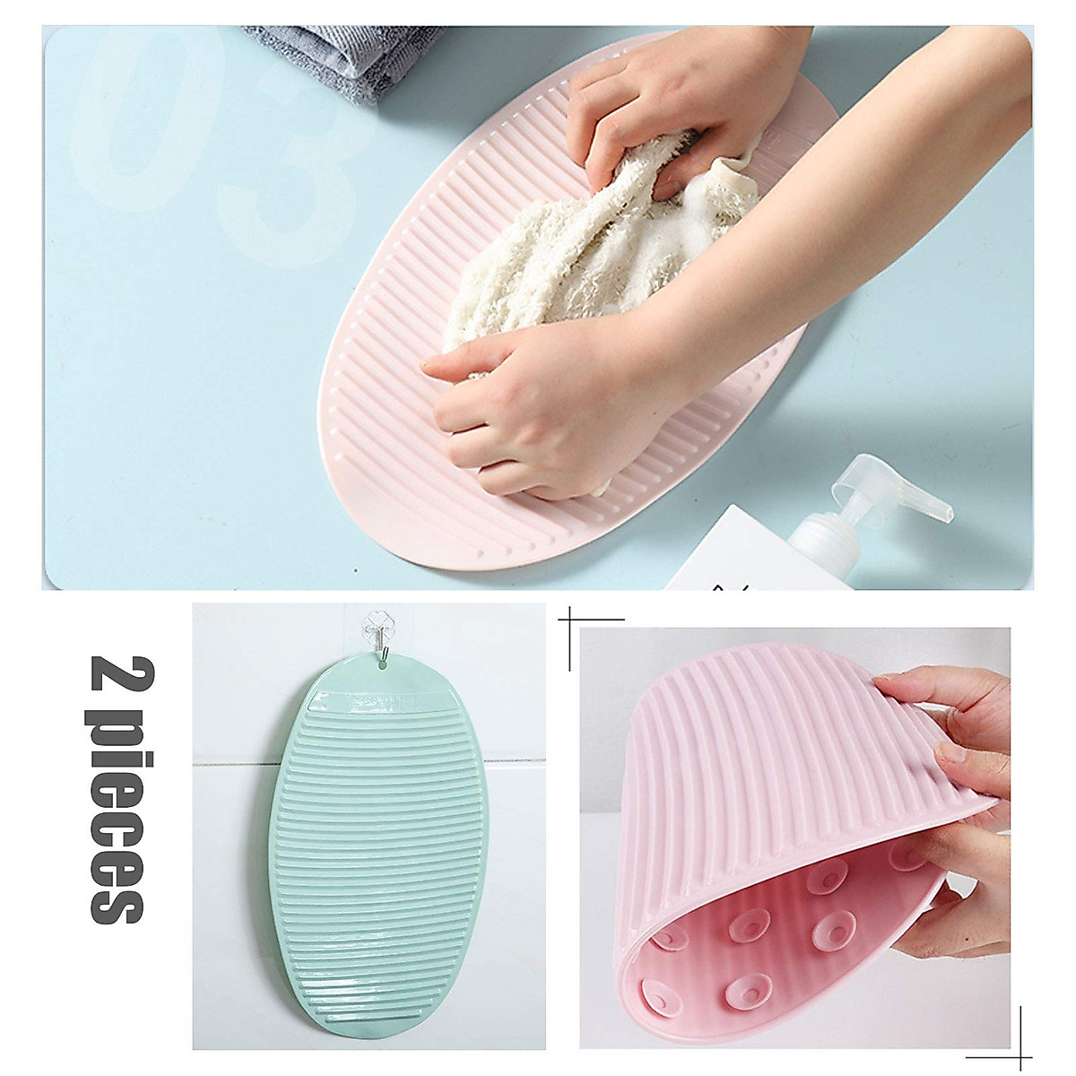 Washboard for Laundry-2 Pcs,Travel Portable Collapsible Washboard,Household Adsorption Washboard, Suitable for Hand Washing Diaper.