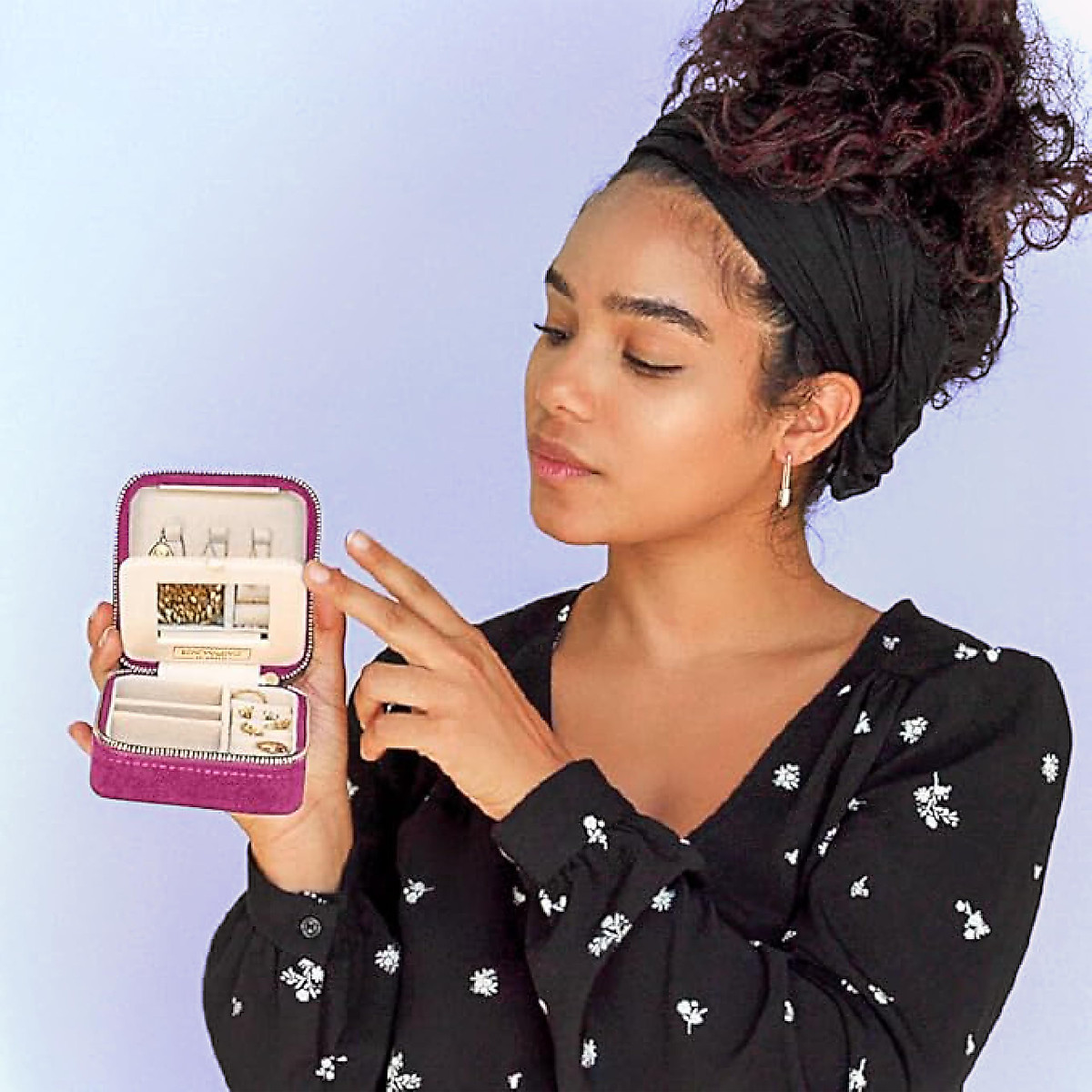 Benevolence LA Plush Velvet Jewelry Box | Travel Jewelry Case Organizer with Mirror | Featured in Oprah's Favorite Things | Best Gifts For Daughter, Girlfriend, Mom | Gifts For Her - Magenta