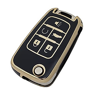vurbemes TPU Protector Key Fob Cover Case Compatible with Chevy Chevrolet Equinox Encore Camaro Cruze Malibu Impala Buick Regal Lacrosse GMC Terrain Keyless Entry TPU Key Fob (Black)