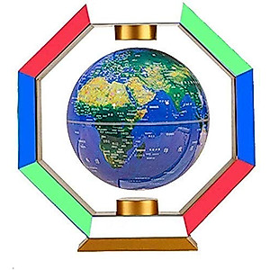 Magnetic Floating Globe, 6 Inch Polygonal Magnetic tation World Earth Globe Craft Home Office Desktop Decoration Ornament,Blue World Globe (Blue) (Blue)