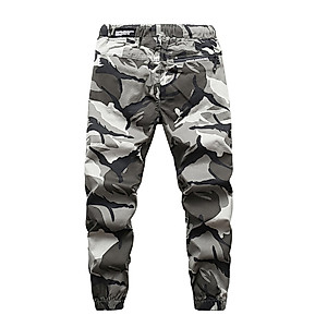 LOKTARC Boys Camo Pants Kids Pull On Drawstring Youth Camouflage Cargo Joggers Grey Size 160/12-13 Years