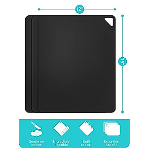 VOMAN Flexible Cutting Boards for Kitchen, Set of 3 | BPA-Free Cutting Mats for Cooking, Cutting Board Mats, Non Slip Cutting Sheets, Plastic Cutting Board Set (Black Black Black)