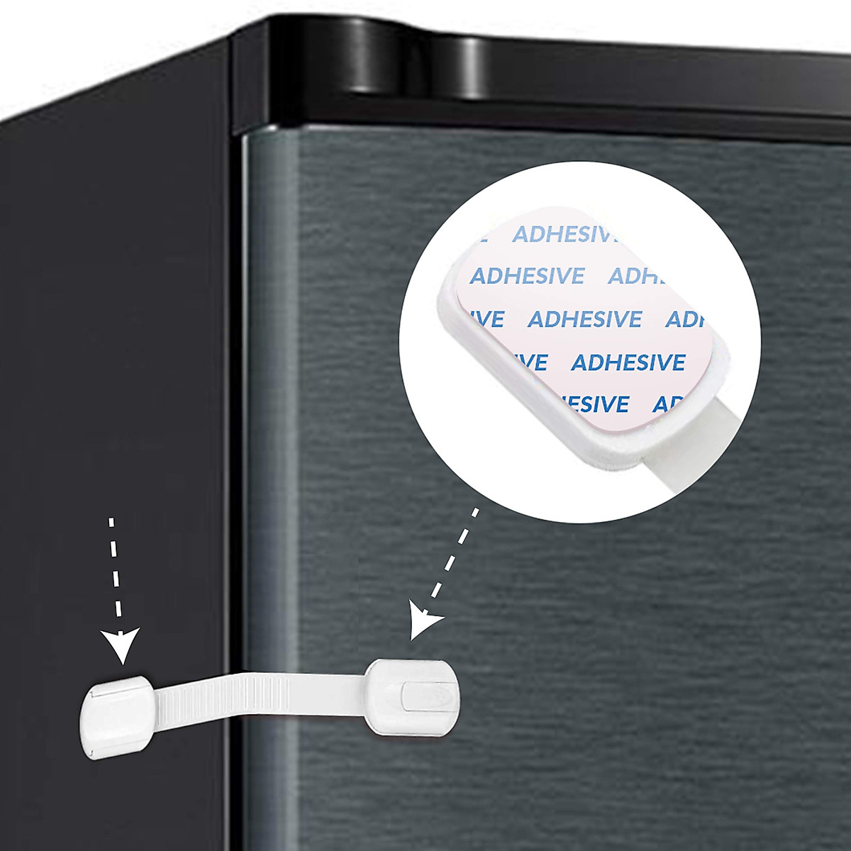 ABC123 - Child Safety Strap Locks (5 Pack) for Baby Proofing Cabinets, Drawers, Fridge & Toilets - Adjustable Strap Latches with Strong Adhesive, No Drilling Needed