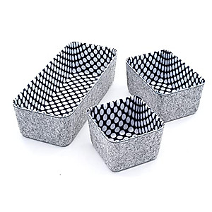 Welaxy Deep Desk Drawer Organizer Bins with Modern Pattern Home Office Storage Bin Sturdy Small Sharrow Cozy Cubby Organize Box Gifts idea 3-Piece (polka dot )