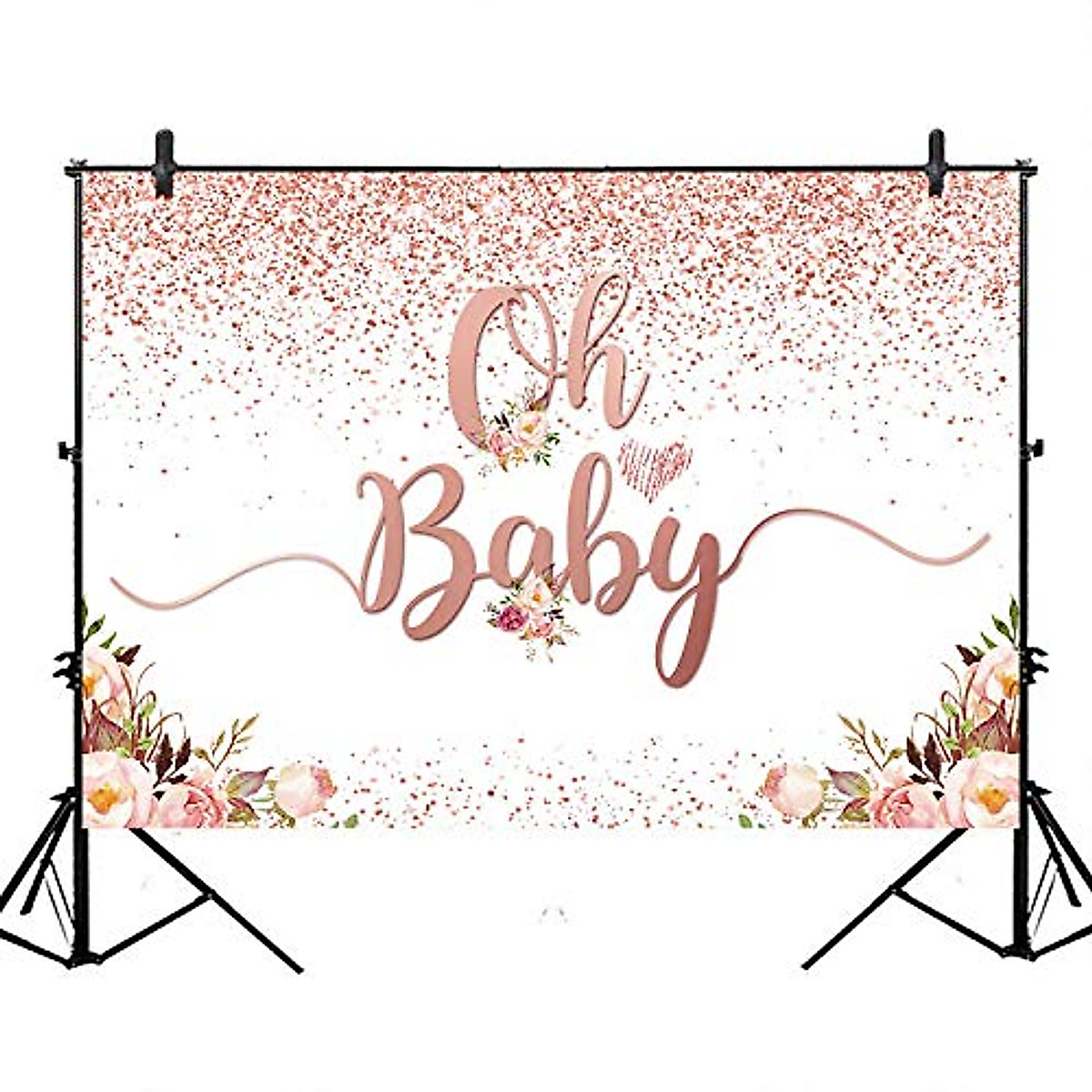 Avezano Backdrop Oh Baby Flowers Girls baby shower Background Vinyl Glitter rose gold Dots Floral baby shower Backdrops Decorations (7x5)