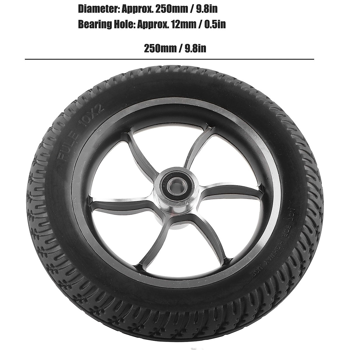 10in Wheelchair Wheel Replacement Tires Wheels Solid Wheel Tyre Rubber Inflatable Caster Anti‑skid for Electric Front Wheelchair 6001 Bearing with 12mm Hole