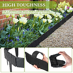 Geetery 50 Pcs Landscape Edging Border Garden Edging Borders Plastic No Dig Landscape Edging Black Stone Effect Fence Flower Bed Decorative Lawn Borders for DIY Outdoor Patio Balcony Yard Walkway