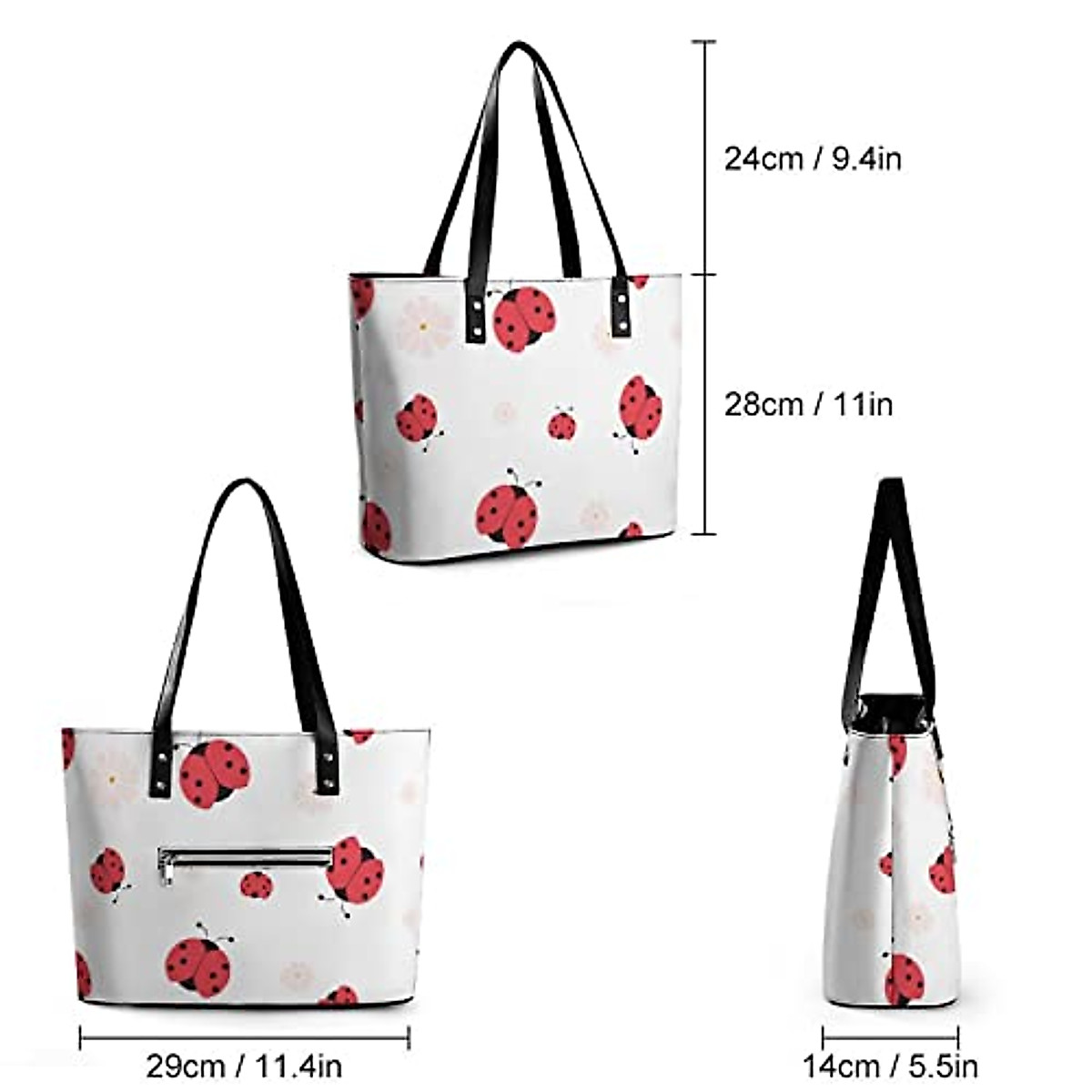 Womens Handbag Ladybug And Ladybird And Flowers Pink Leather Tote Bag Top Handle Satchel Bags For Lady
