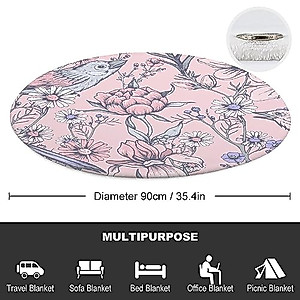 LAKIMCT Hand Drawn Flowers Birds Round Soft Baby Blankets for Boys Girls, Newborn Blanket for Suitable for Swaddling Sleep Stroller Cover Nursery Blanket, 35 Inch