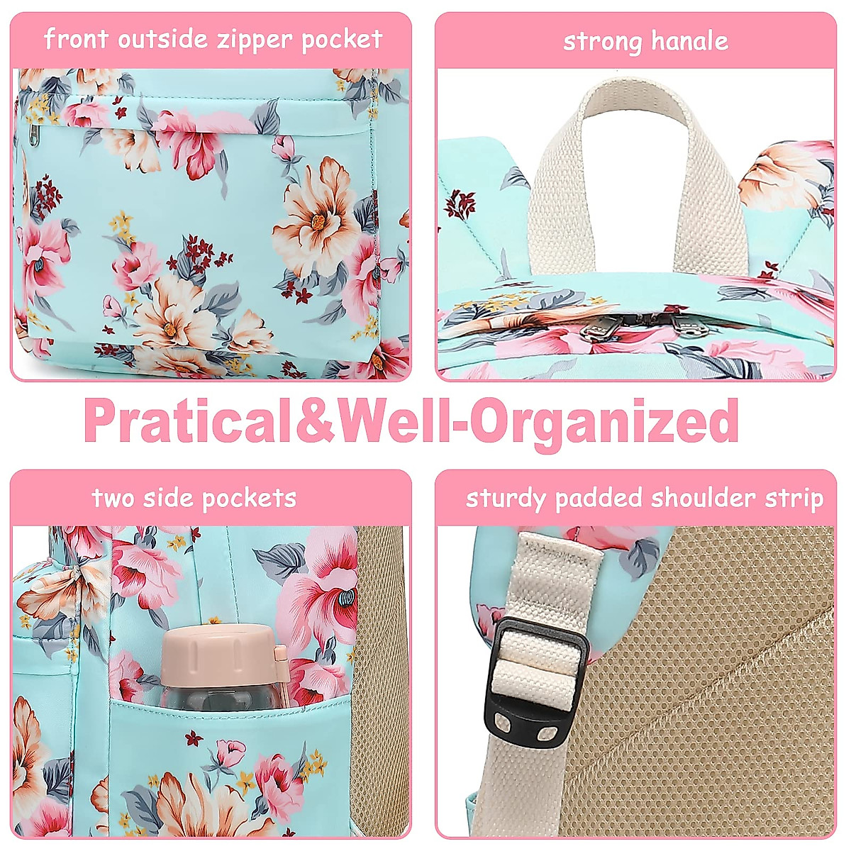 Bluboon School Backpack Set Girls Womens Laptop Bookbag Casual Daypack Fits 15 inch Laptop with Lunch Tote Bag and Pencil Bag